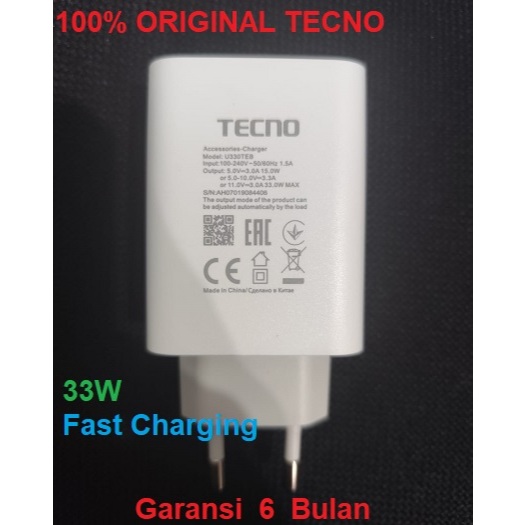 Jual TECNO Adapter Charger 33W Fast Charging U330TEB Original | Shopee ...