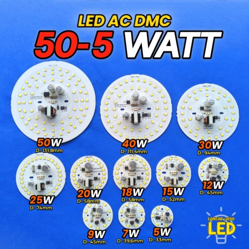 Jual PCB LED AC ( DMC ) LENGKAP 5-50WATT ~Lancar Jaya Led~ | Shopee ...