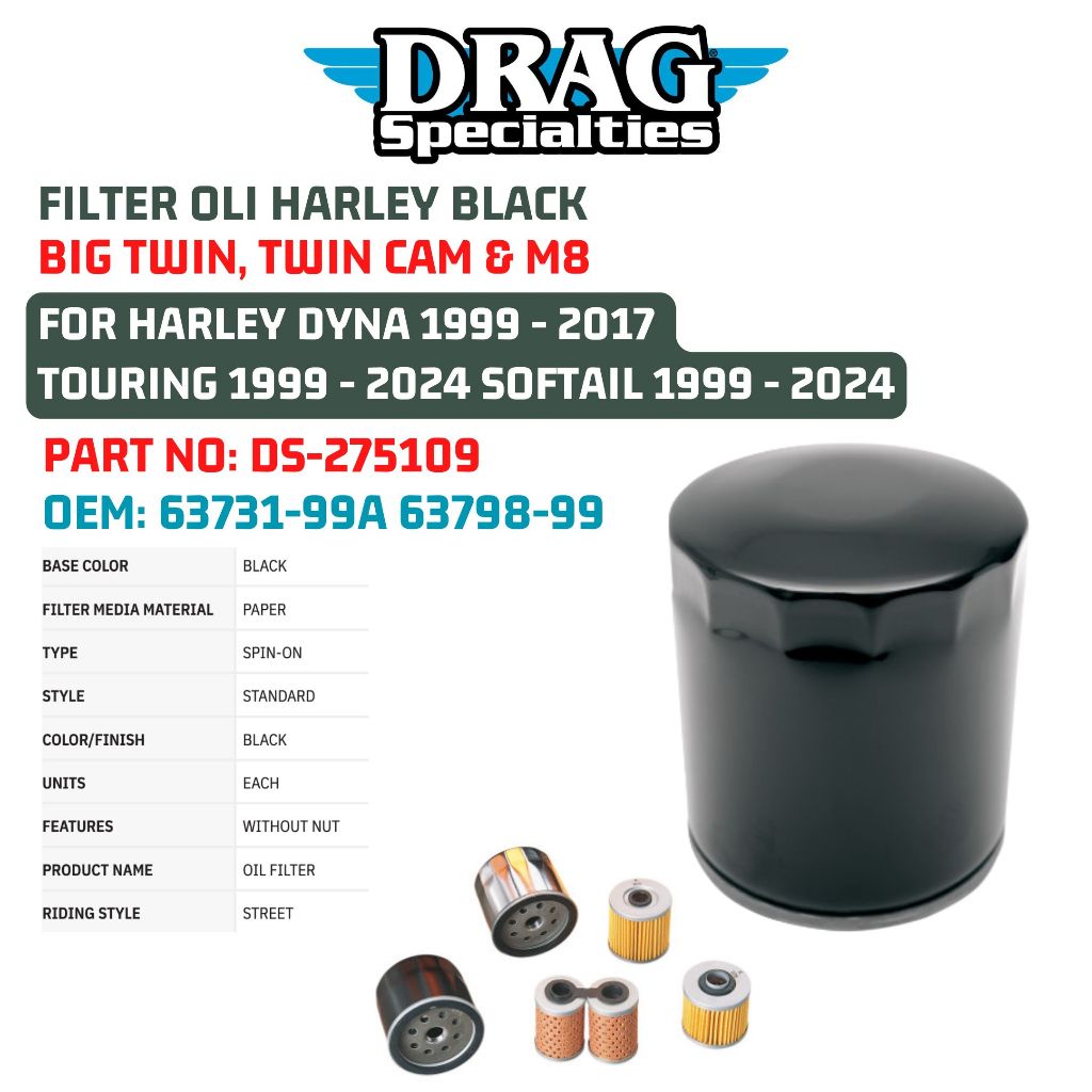 Jual FILTER OLI HARLEY BLACK BIG TWIN TWIN CAM & M8 FOR HARLEY DYNA ...
