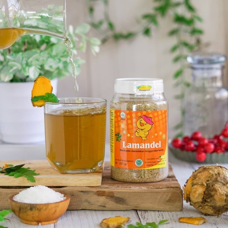 Jual BPOM Lamandel Bubuk Herbal kemasan BOTOL 200 gr Obat Amandel Anak ...