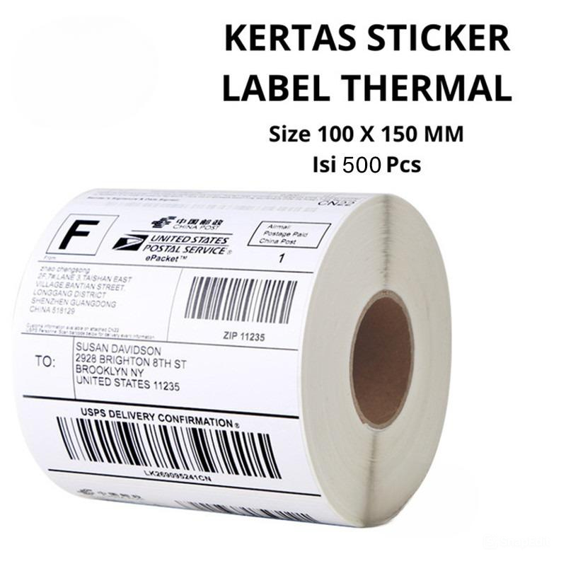 Jual Kertas Printer Thermal Sticker Label Barcode Label Resi 100x150 mm isi 500 | Shopee Indonesia