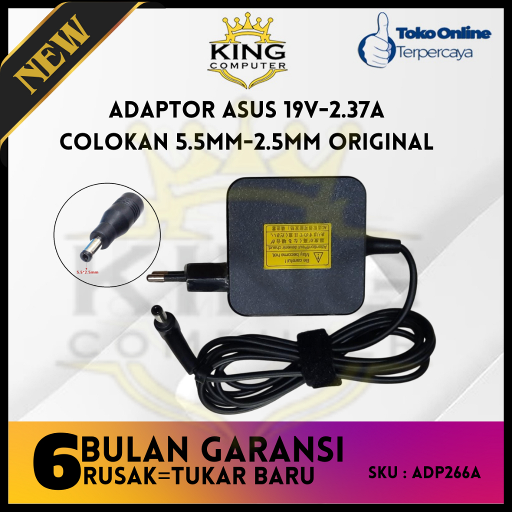 Jual ADAPTOR CHARGER LAPTOP ASUS 19V-2.37A Colokan DC 5.5MM*2.5MM X451 X455 X555B X555U ORIGINAL ...