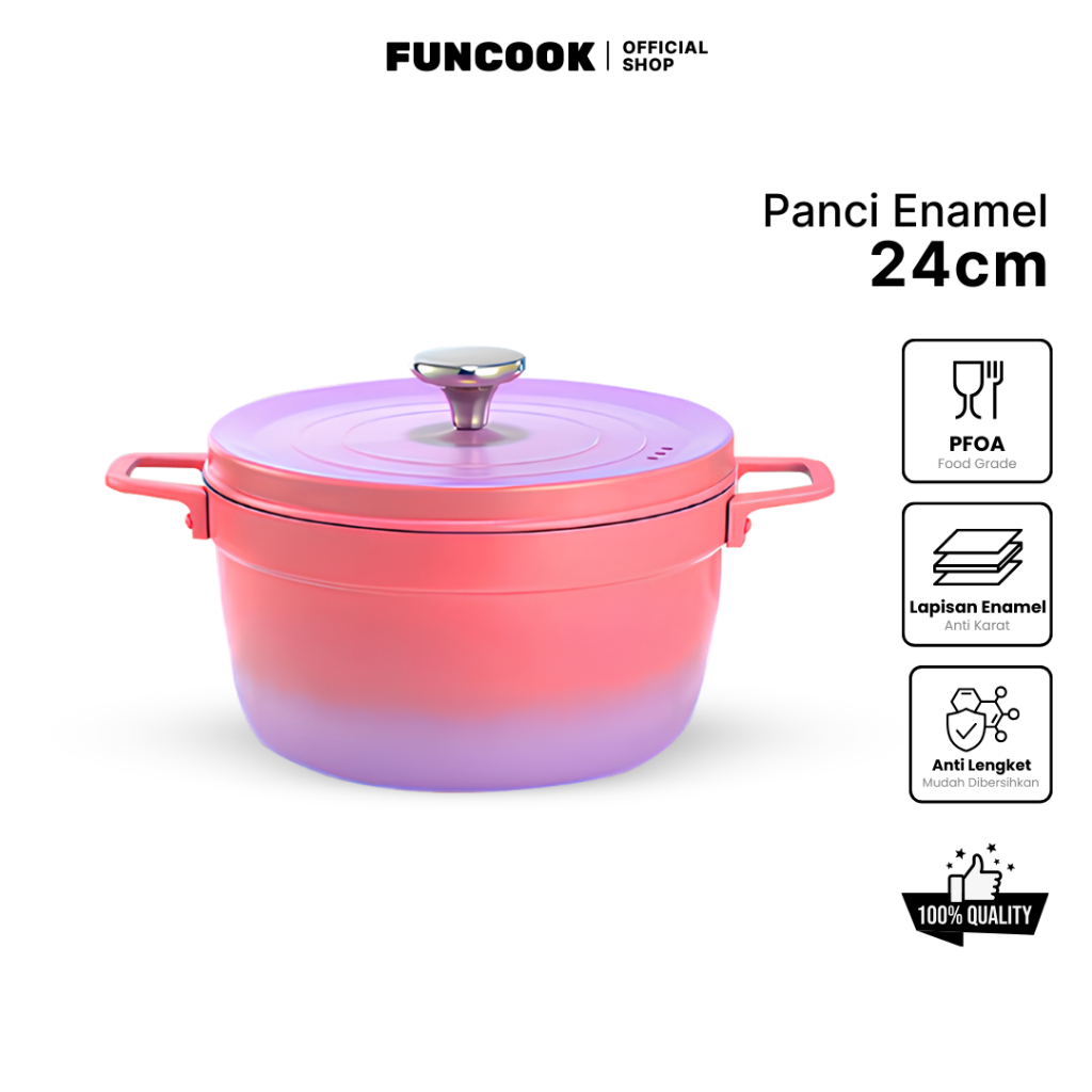 Jual FUNCOOK Enamel Cast Iron Panci 24CM Enamel Besi Cor Panas Merata ...