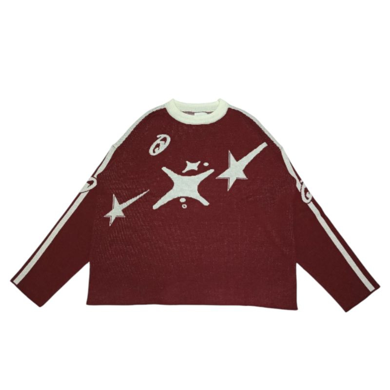 Jual JANGO Knit Sweater Boxy Maroon | Knit Jersey | Sweater Rajut ...