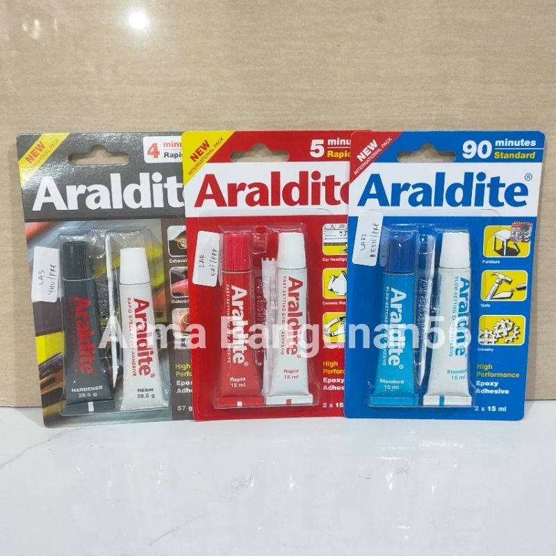 Jual Lem Epoxy Araldite Rapid 4 5 Minutes / Lem Araldite Besi Merah ...