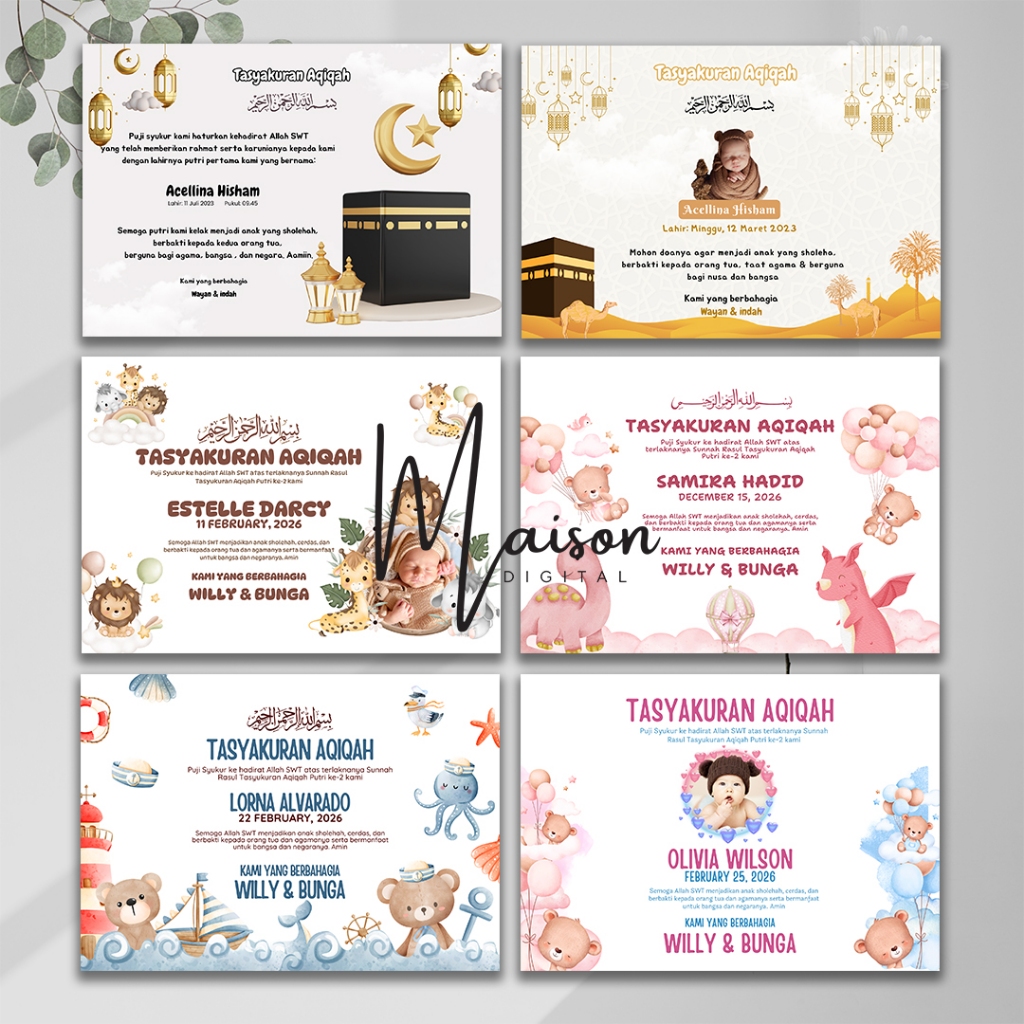 Jual 100 Pcs Undangan Aqiqah dan Tasyakuran Anak + Plastik Opp ...