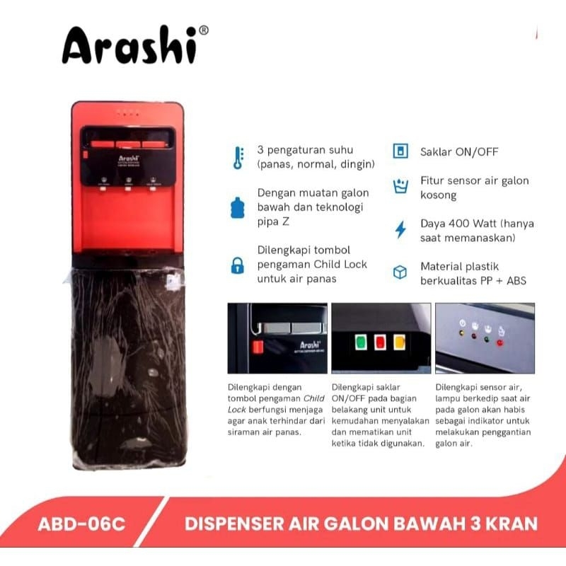 Jual Arashi Dispenser Multifungsi ABD-04C Galon Bawah Fitur: Dingin ...