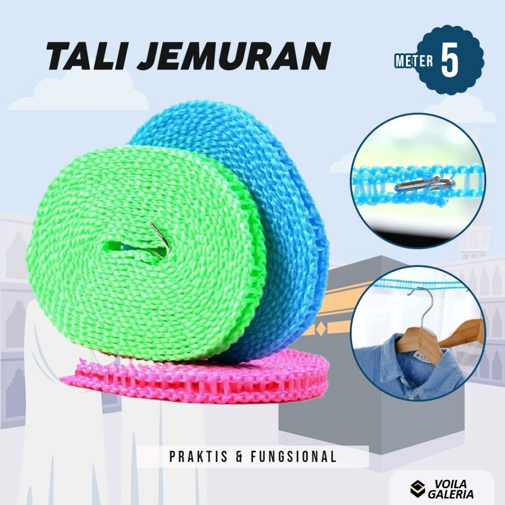 Jual Tali Jemuran Portable 5 Meter Traveling Haji Umroh - Tali tambang ...