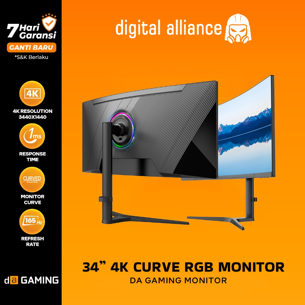 Jual Monitor LED Digital Alliance 34" 180Hz VA 4K Curved D34-4KRE180 ...