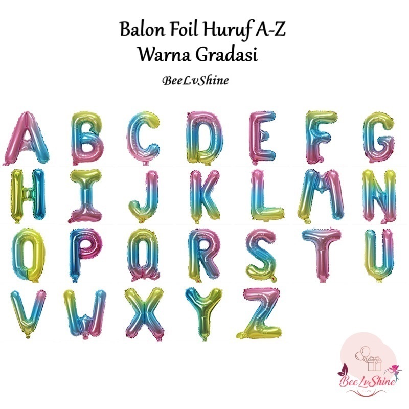 Jual Balon Foil Huruf A-Z 40cm Warna Rainbow Gradasi | Shopee Indonesia