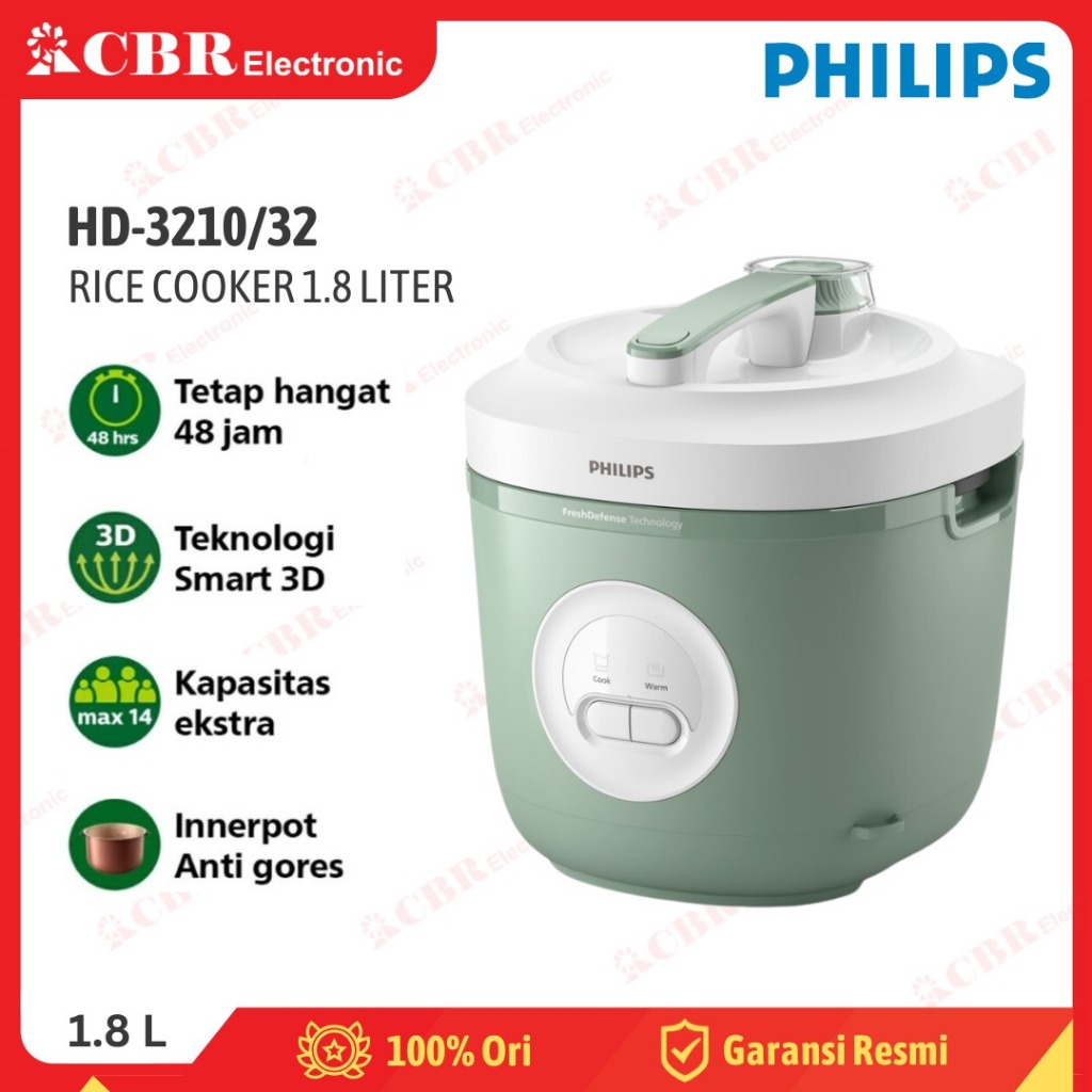 Jual Rice Cooker PHILIPS 1.8 Liter HD-3210/32 - Green - Fresh Defense ...