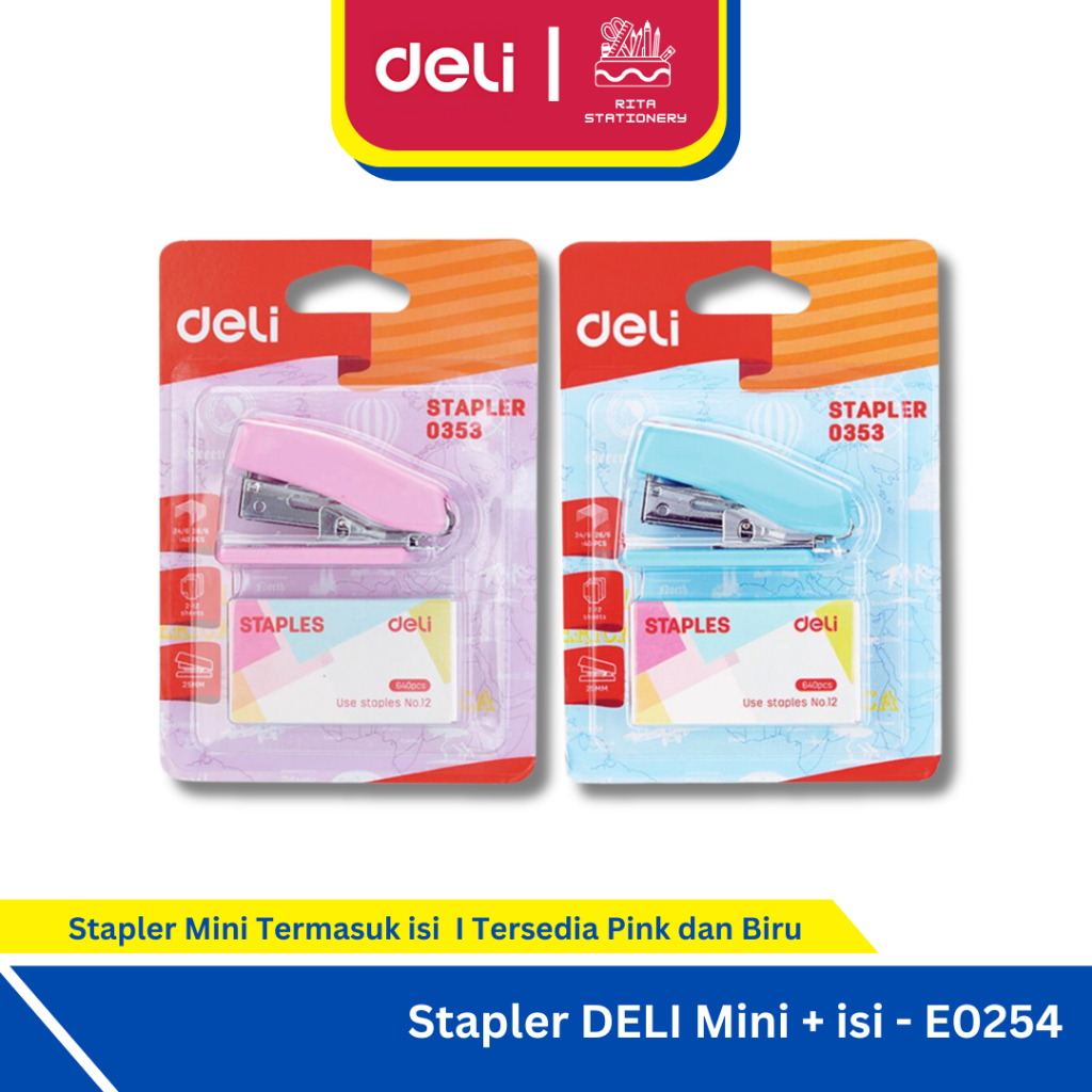 Jual Deli Hekter Stapler Mini Pink / Biru Lucu Set Staples No.10- E0353 ...