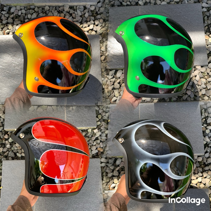 Jual Helm slimhead motif api cat air burs (pet/kaca) | Shopee Indonesia