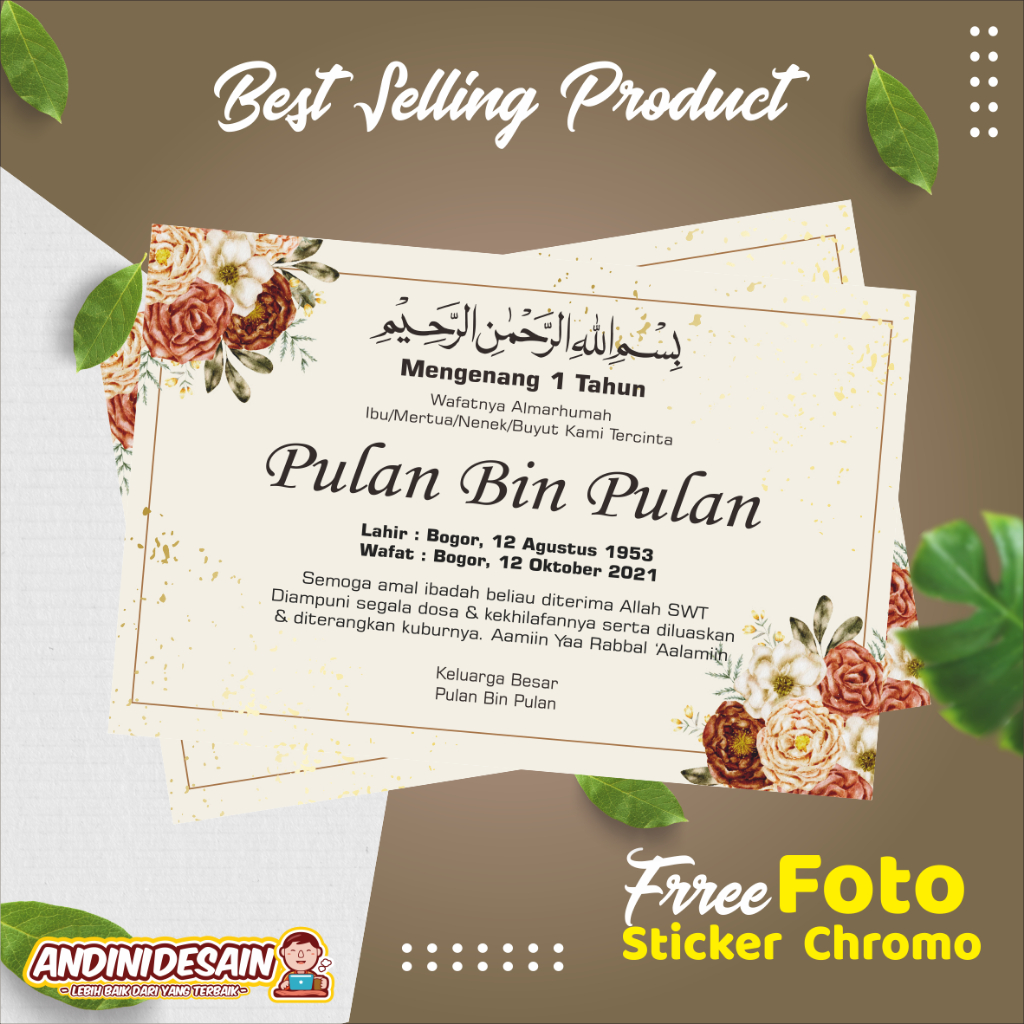 Jual STIKER TAHLILAN KEMATIAN/MENGENANG 40 HARIAN/100 HARIAN ISI 100 ...