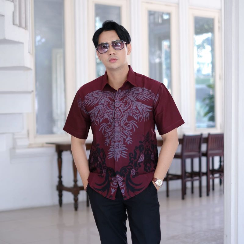 Jual HEM BATIK COWOK PREMIUM Batik MERAH MARON LAPIS FURING LENGAM ...