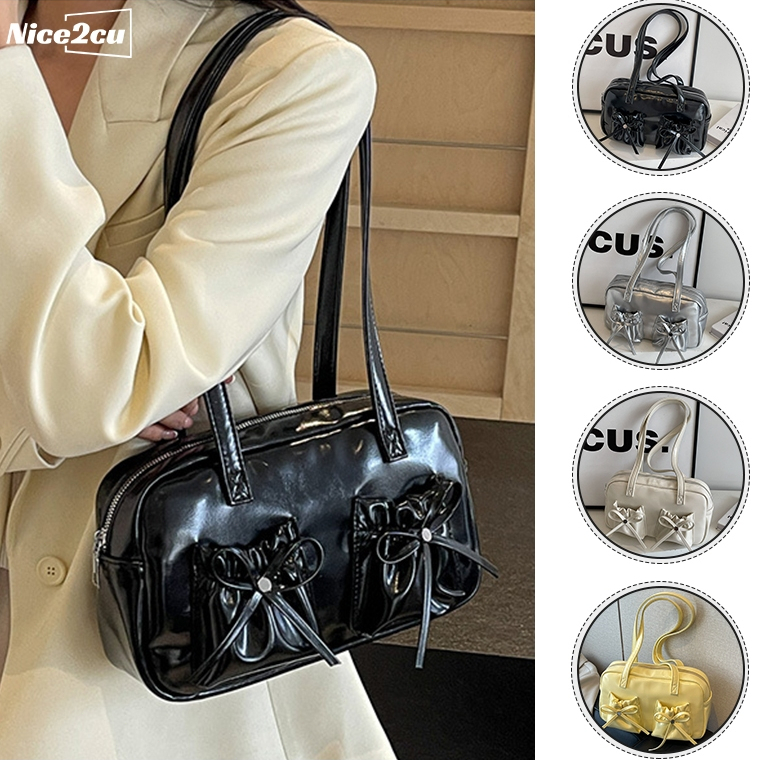 Jual COD Tas Bahu Wanita Sederhana Tas Bahu Kulit Tas Mode Sederhana Ketiak Glossy Black Fashion ...