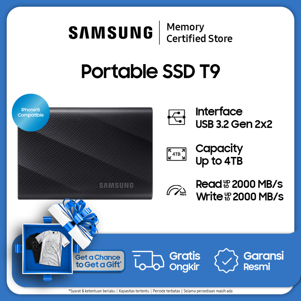 Jual Samsung Portable SSD T9 USB 3.2 Gen 2x2 - SSD Eksternal - 1TB / 2TB / 4TB | Shopee Indonesia