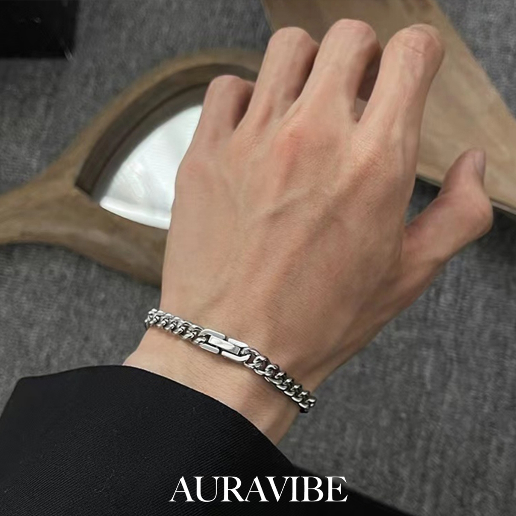 Jual AURAVIBE Gelang baja titanium pria Gaya Amerika Desain retro hip ...