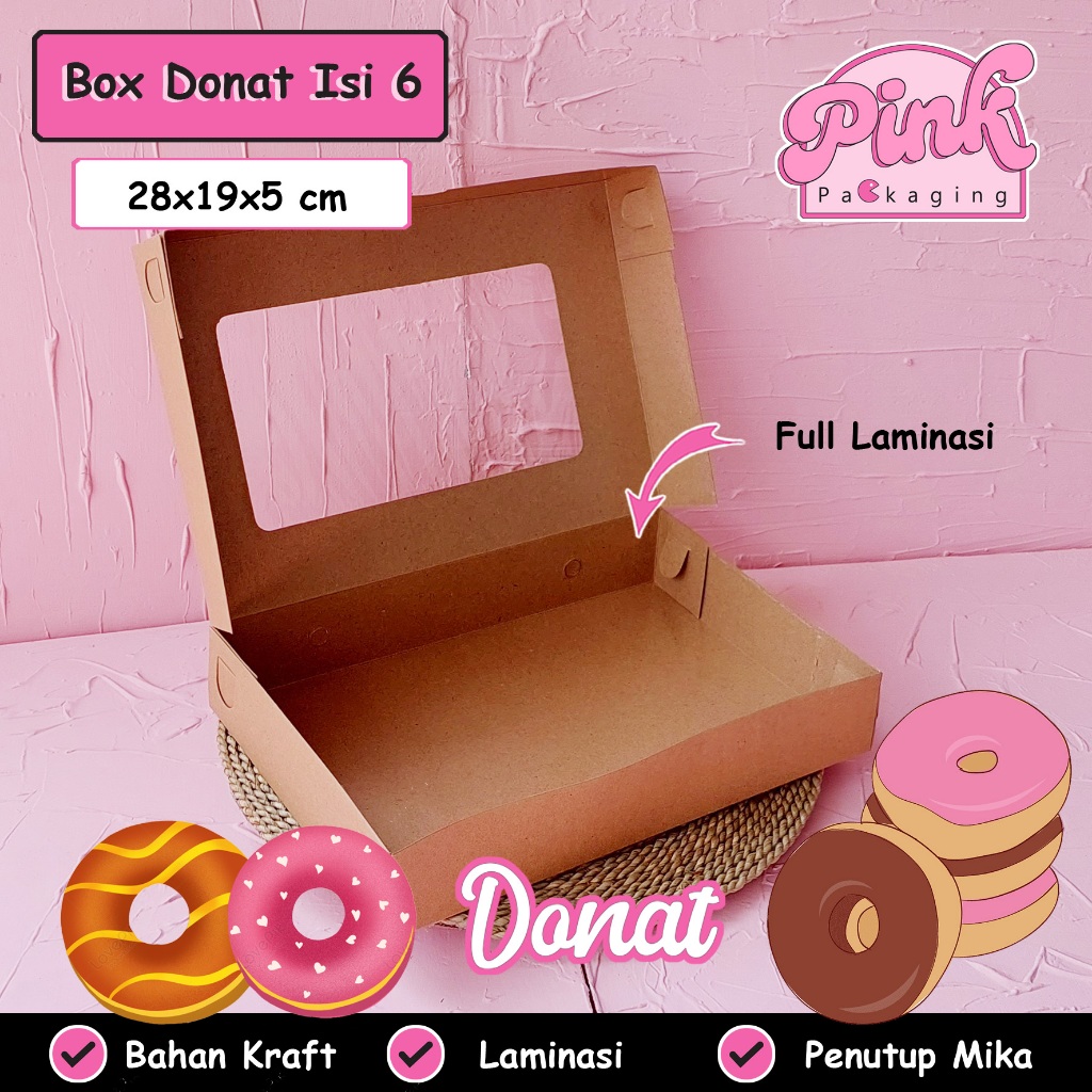 Jual Box Dus Donat Kraft Isi 6 Ukuran 28x19x5 cm FULL Laminasi Dengan ...