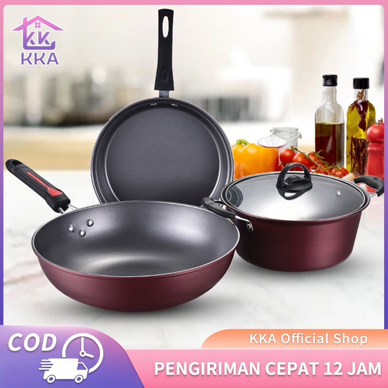 Jual 3IN1 Panci Set Lengkap Anti Lengket Panci Set Wajan Anti Lengket ...