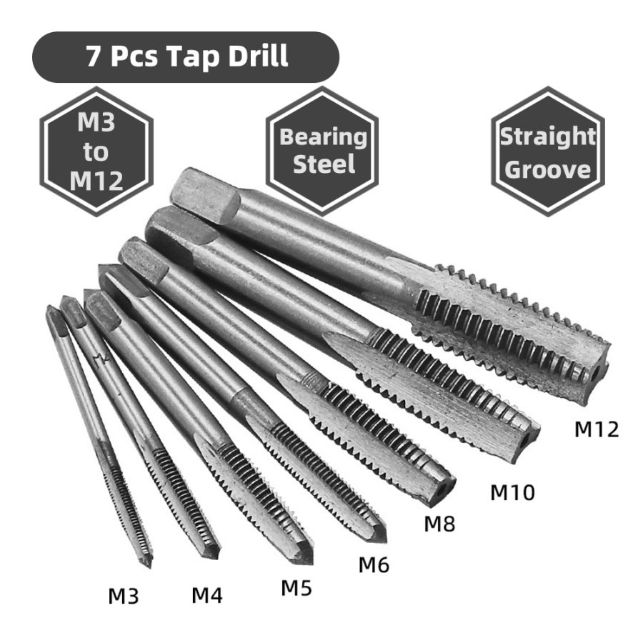 Jual Mata Bor Pembuat Ulir Sekrup 7pcs M3-M12 Drat Mur Baut Tap Drill Set | Shopee Indonesia