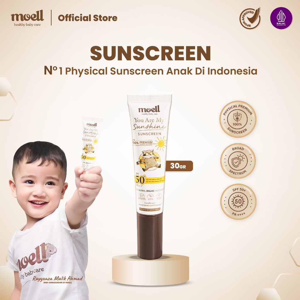 Jual Moell Physical Sunscreen Anak 30gr Dengan SPF (50+) PA(++++) Broad ...
