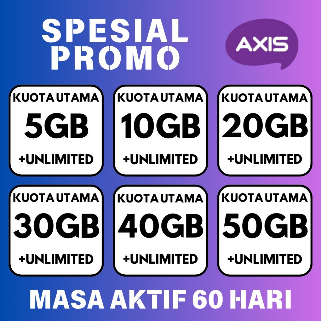 Jual SPECIAL TERBARU 2025 PAKET DATA AXIS 5GB-50GB 60HARI | Shopee Indonesia