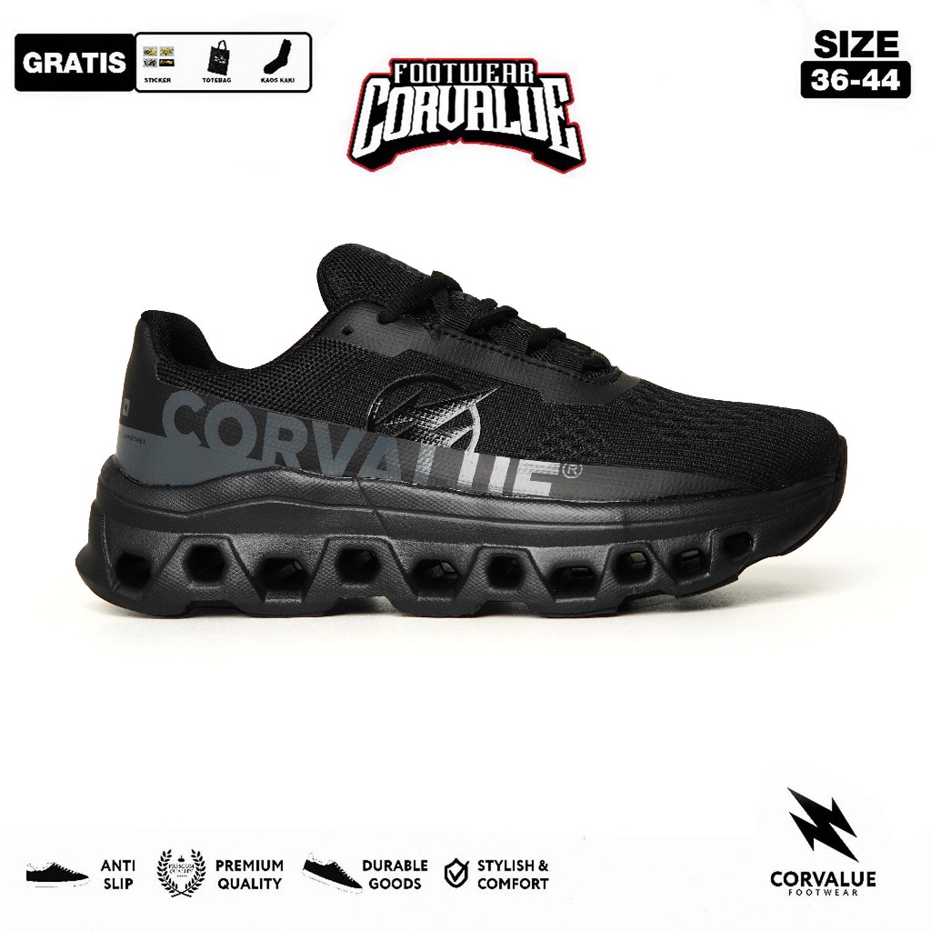 Jual CORVALUE - Oshima Full Black | Sepatu Pria wanita | Shoes Sneakers ...