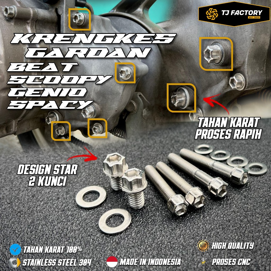 Jual 1 Set Baut Stainless CNC Krengkes Gardan Beat, Scoopy, Genio ...