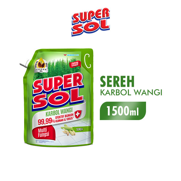 Jual SUPERSOL KARBOL SEREH - PINE - LEMON - 1500ML - KEMASAN POUCH (ISI ULANG) | Shopee Indonesia