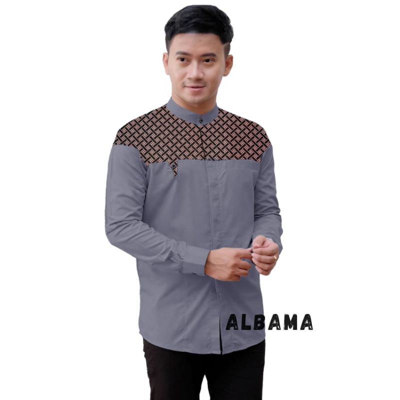 Jual Albama - Baju Koko Bima Kombinasi Batik Lengan Panjang - Baju Koko ...