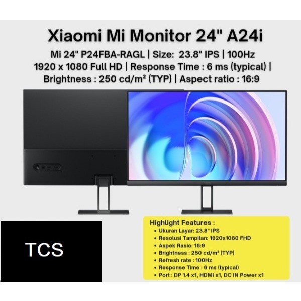 Jual Xiaomi Mi Monitor 24" A24i FHD IPS 100Hz Ultra Slim | Shopee Indonesia