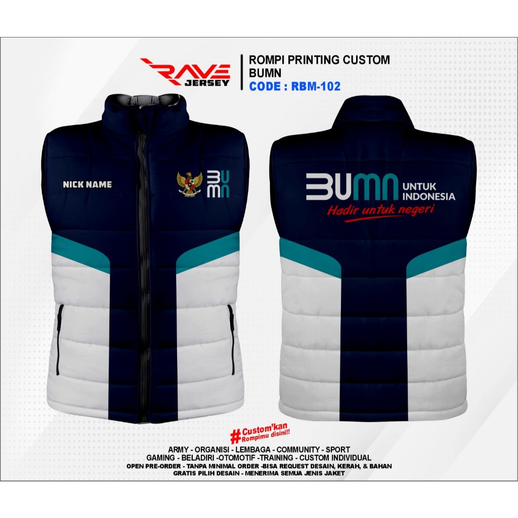 Jual ROMPI PUFFER/DACRON/GELEMBUNG BUMN FULL PRINTING CUSTOM (DESAIN ...