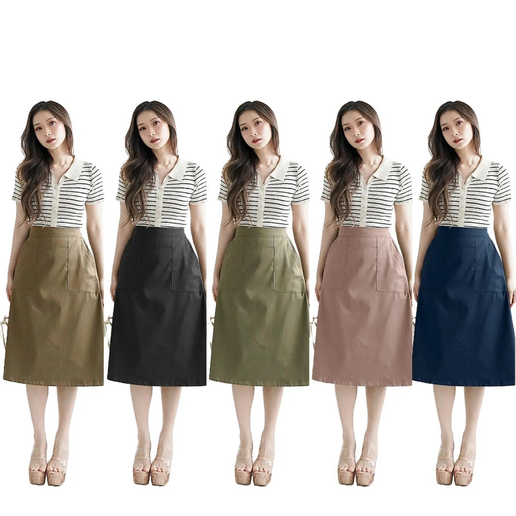 Jual Baju Rok Wanita Bawahan Polos Pinggang Belakang Karet Bahan Katun ...