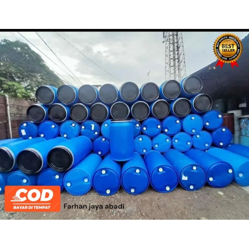Jual Drum plastik HDPE 200 liter, tong air, tempat sampah biru bersih tebal, poligen bekas ...