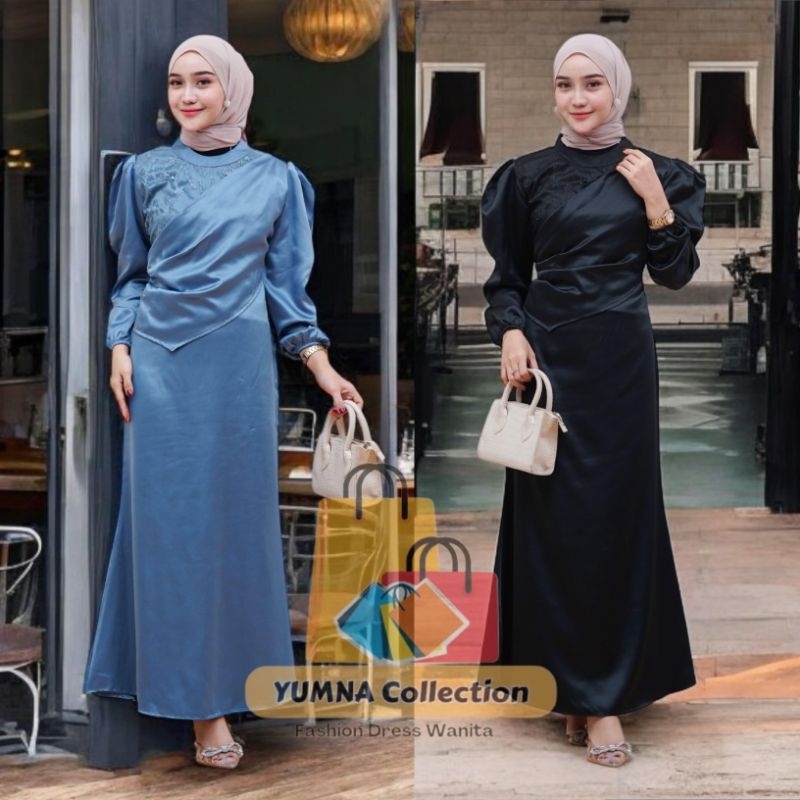 Jual Elisa Dress Burkat Satin Silk Premium Wanita Kondangan Muslim Body ...