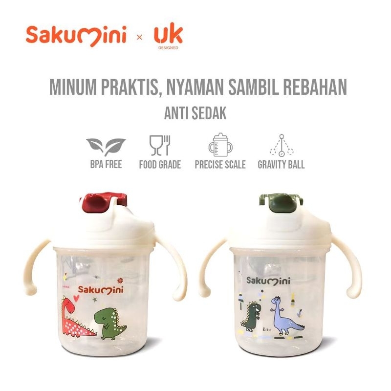 Jual Sakumini Children Training & Sippy Cup 300ML Gambar Dino Tutup ...