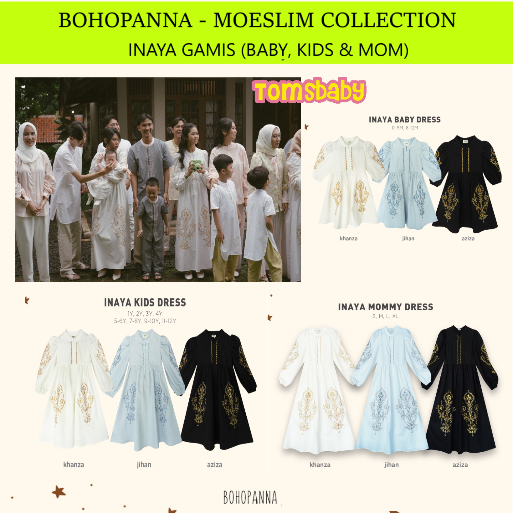 Jual [TOMS] BOHOPANNA (1set) INAYA BABY , KIDS & MOM Set | Zahra Gamis | Ramadhan EID Baju ...