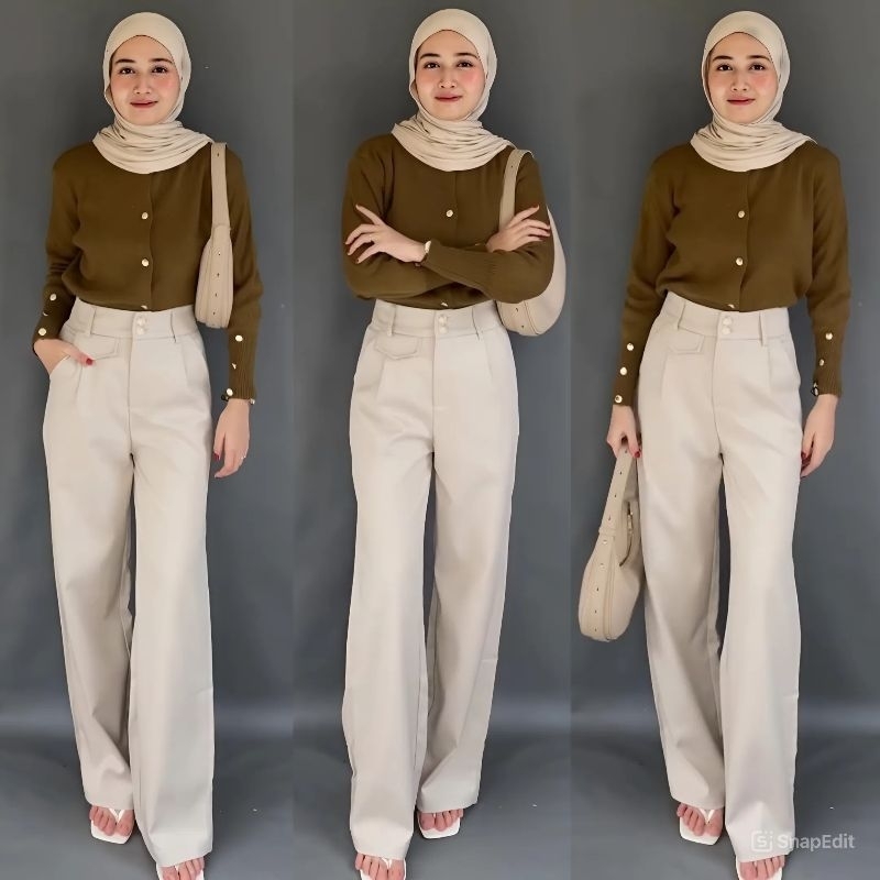 Jual One Set Wanita / Cardigan Rajut + Oro Pants Haighwaist / Setelan ...