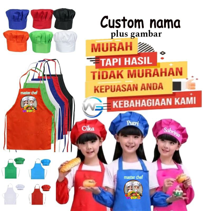 Jual celemek/apron anak +topi koki bisa pake nama suka-suka ada ...