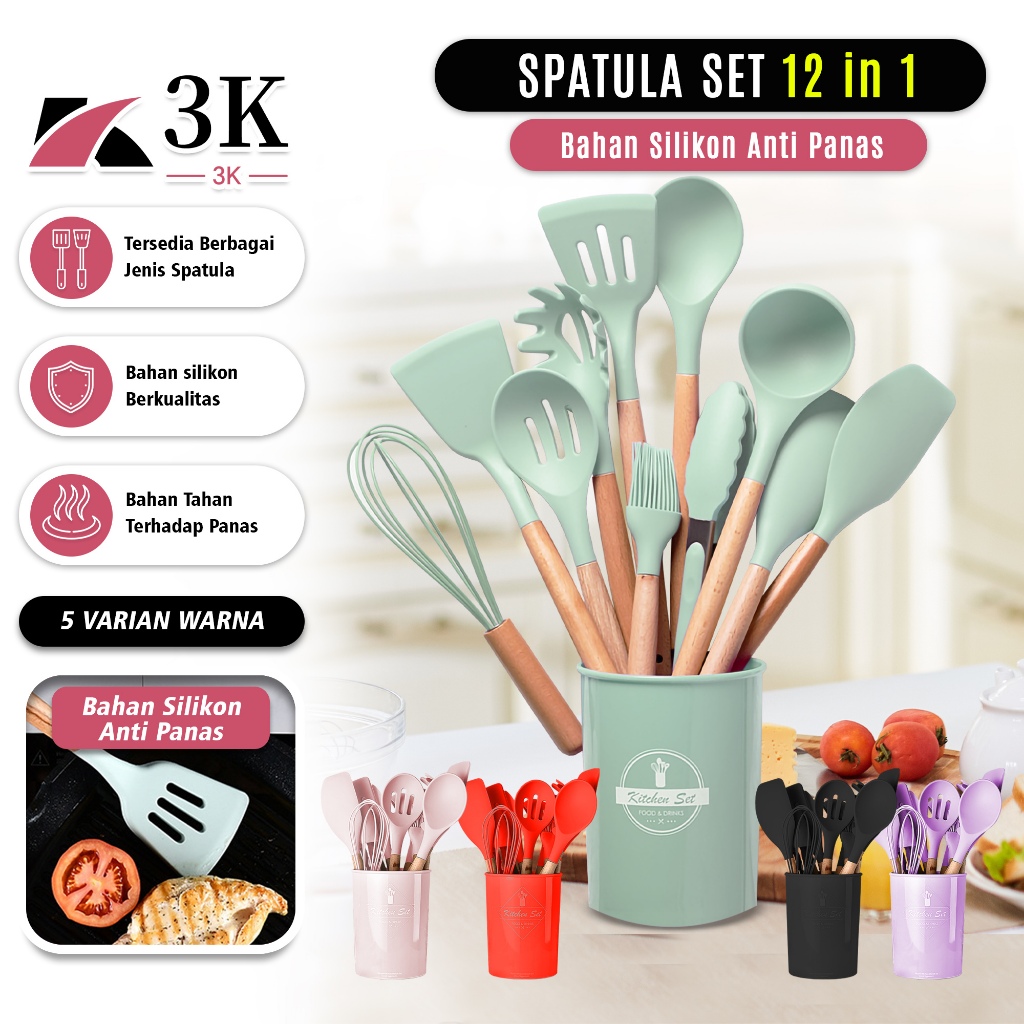 Jual (3K Surabaya) Spatula Silicone Set Tahan Panas 12in1Set Peralatan ...