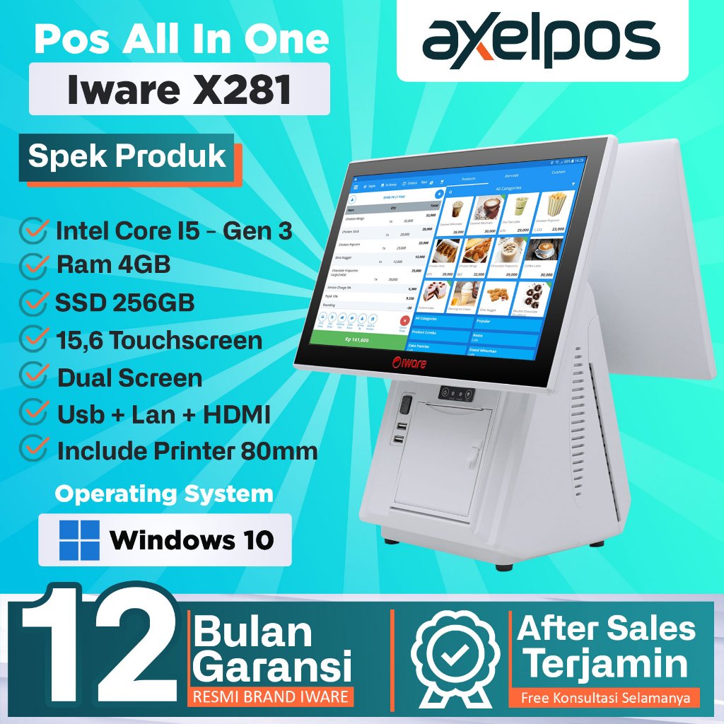 Jual Axelpos Pos All In One Mesin Kasir Touchscreen Dual Display Intel Core I5 Iware X281 ...