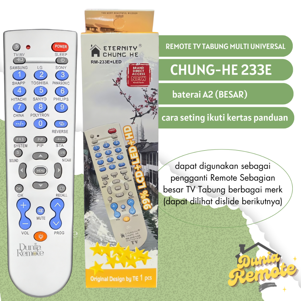 Jual Remote Remot TV Tabung Multi Universal 233E CHUNG-HE LED LCD bisa untuk berbagai merk ...