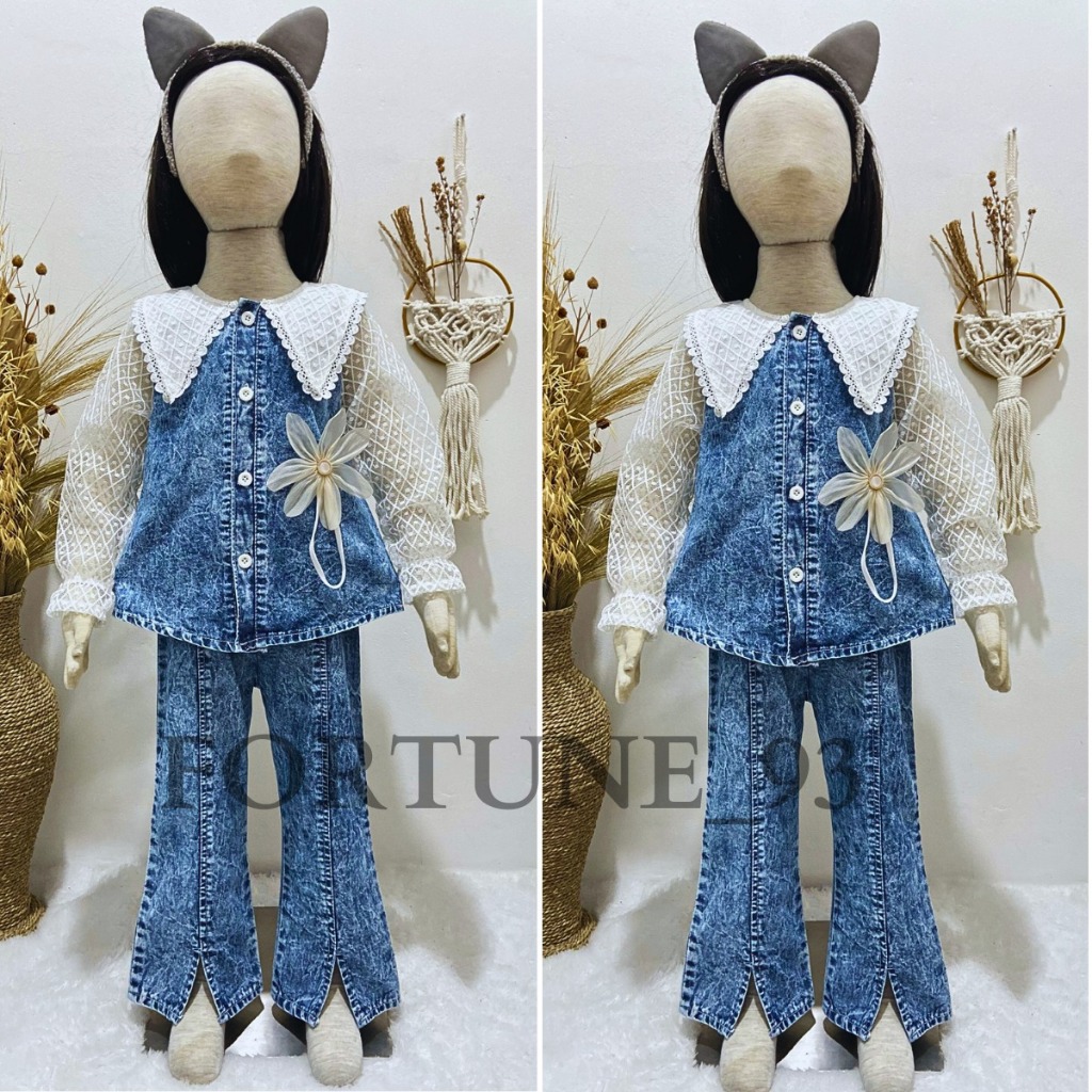 Jual Stelan denim anak perempuan import korean style celana cutbray ...
