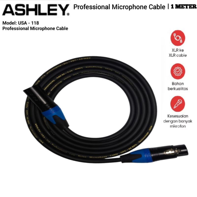 Jual Kabel Microphone 1 Meter Original Ashley Model USA -118, High ...