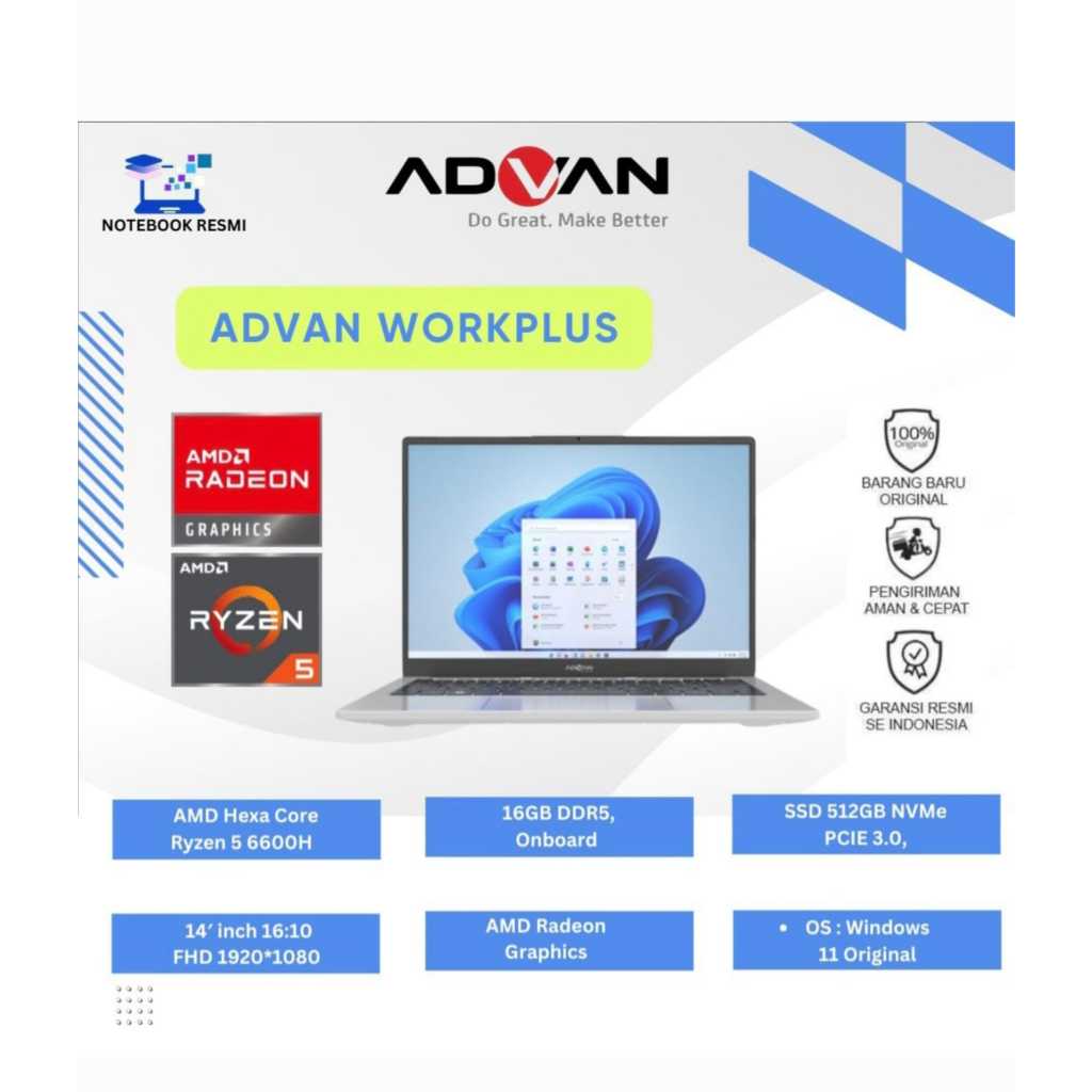 Jual Advan Work Plus – Silver [Ryzen 5 6600H-16GB-SSD 512GB-W11 ...