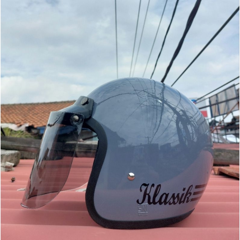 Jual Helm Bogo Clasik Murah Polos Grey Metalik SNI | Shopee Indonesia