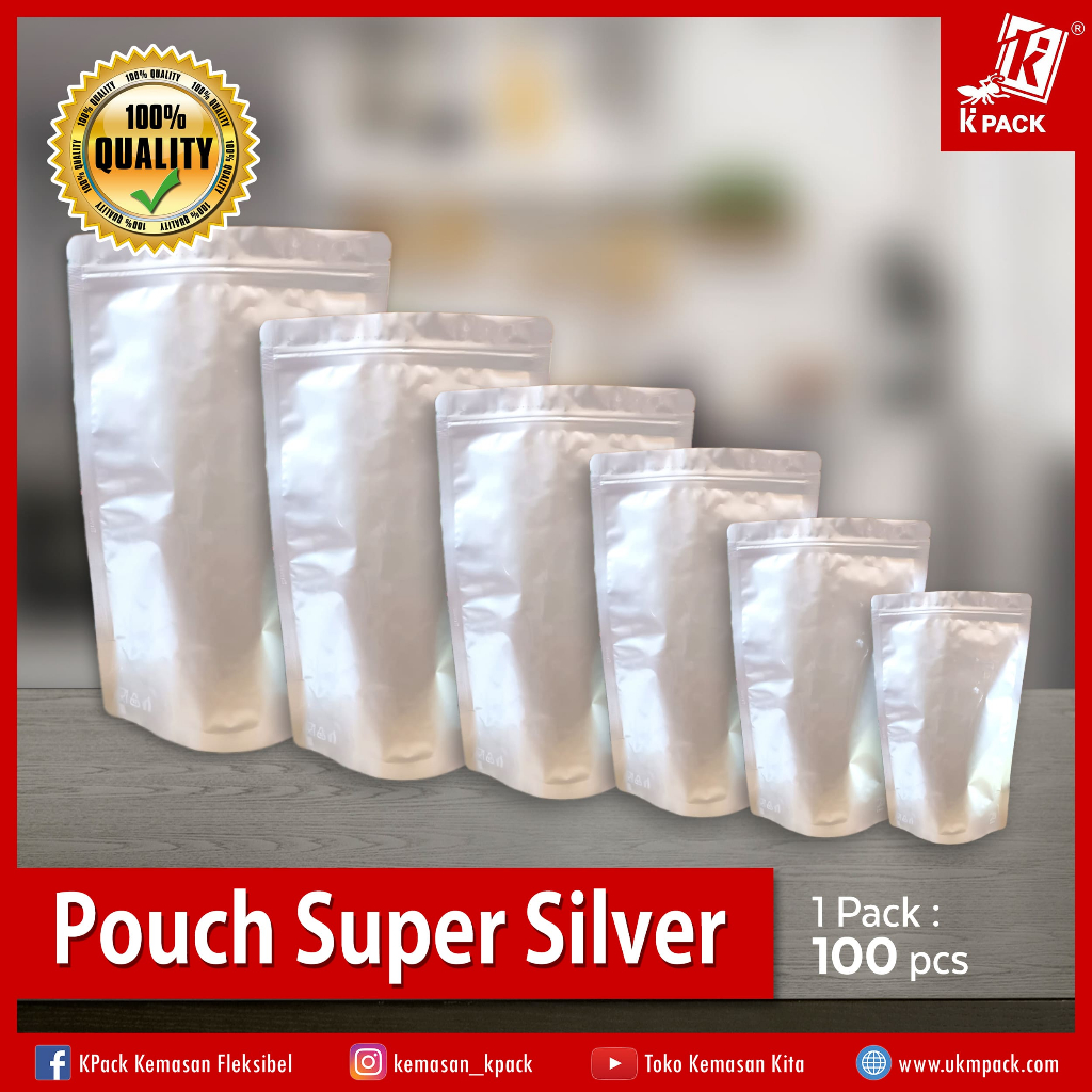 Jual Pouch Super Silver KPack alumunium foil kemasan zipper makanan ...