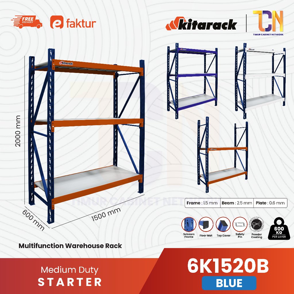 Jual Rak Gudang Besi 600kg 2 Meter Panjang 1.5M Rack Gudang 3 Susun ...