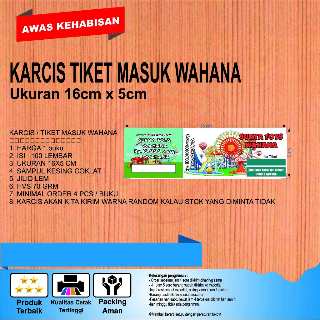 Jual Karcis Ticket Masuk Wahana Ukuran 16cm x 5cm | Shopee Indonesia